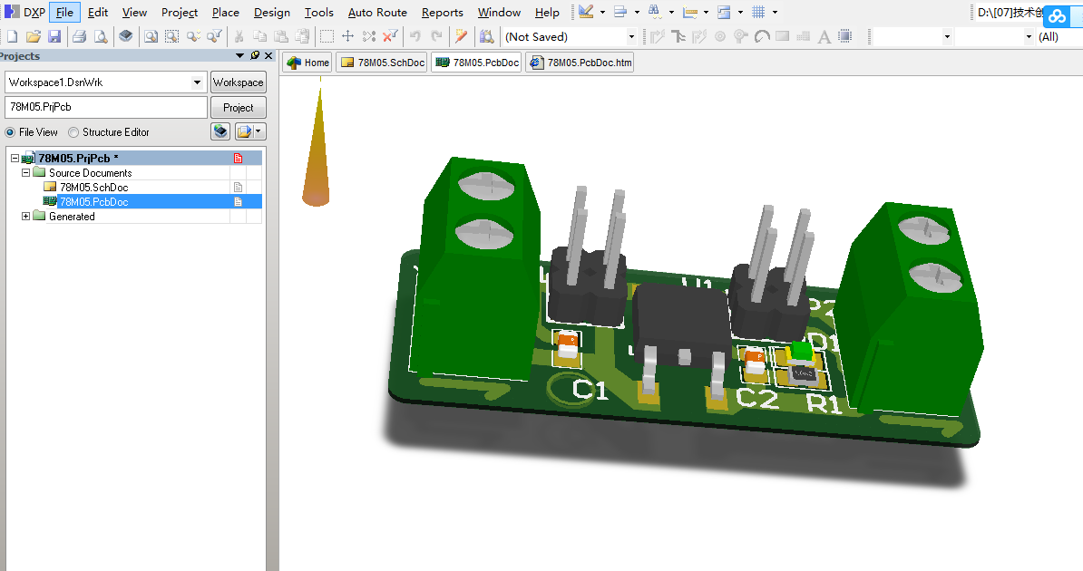 78M05电源模块 Altium AD设计硬件原理图+PCB工程文件- 应用设计下载 - 21ic电子技术资料下载站